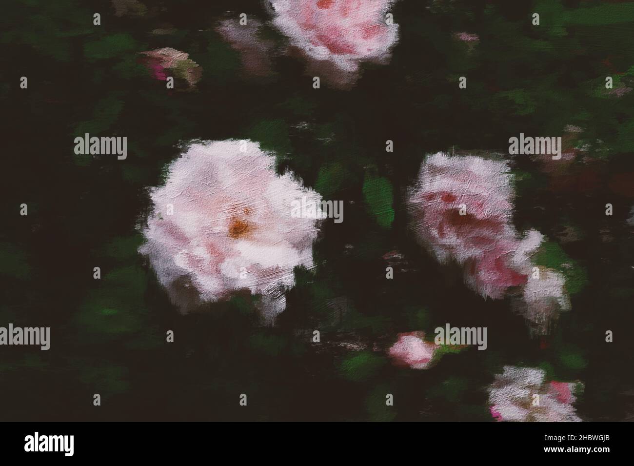 Oil painting with pink rose bushes Stock Photo - Alamy