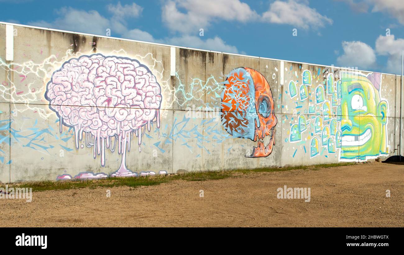 Graphic Brain Street Art, Benalla, Victoria, Australia Stock Photo - Alamy