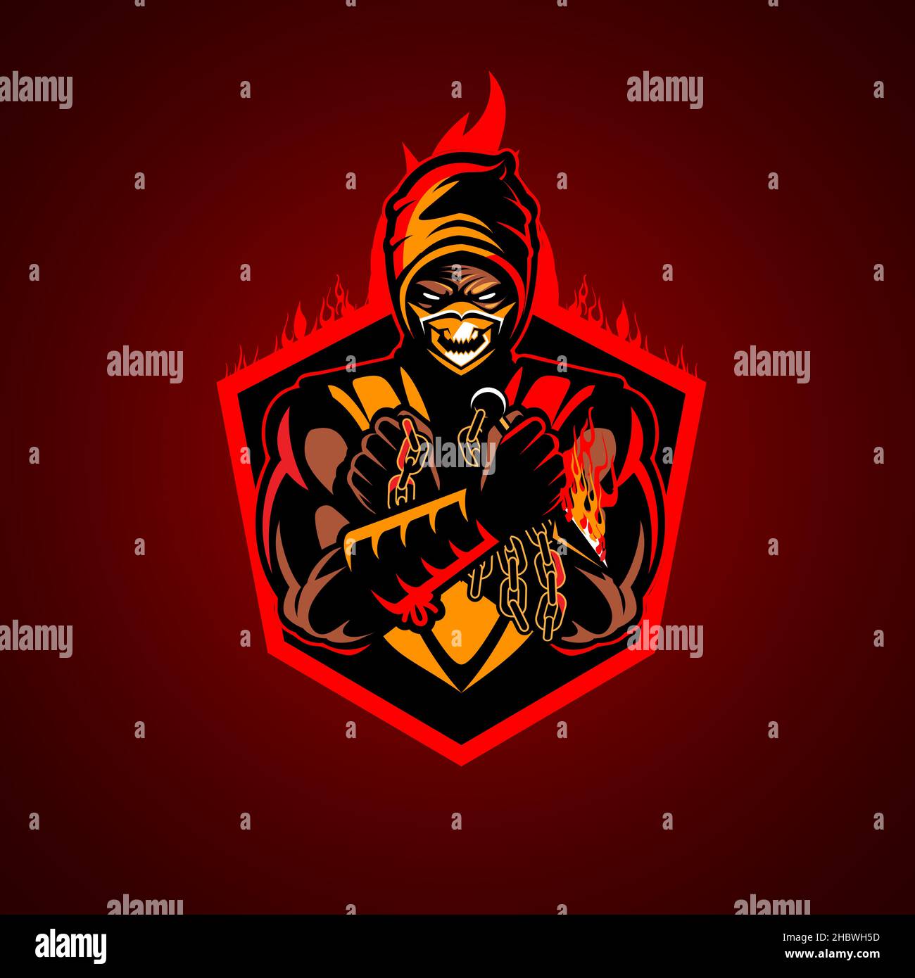 Fire Ninja vector illustration symbol insignia, e-sport style emblem ...