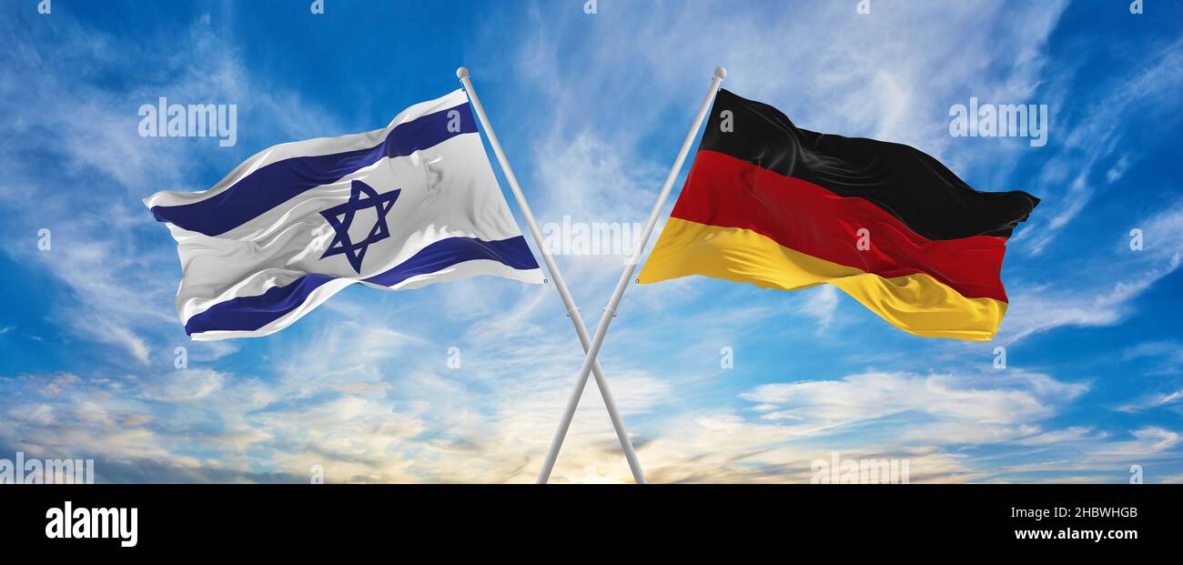 crossed national flags of Israel and Federal Republic of Germany flag ...
