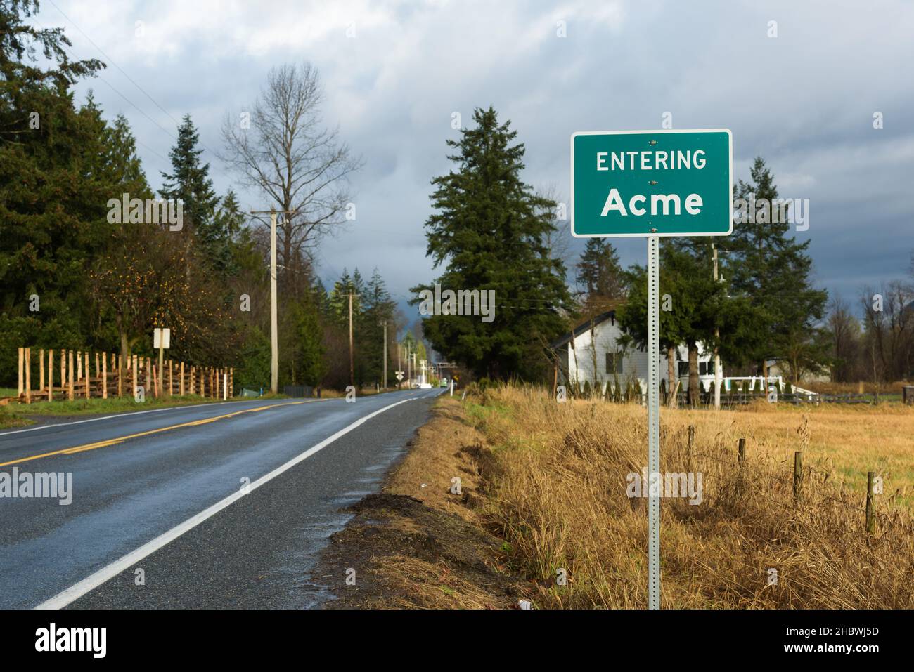 Road sign for Acme with Washington State Highway 9 passing through the ...