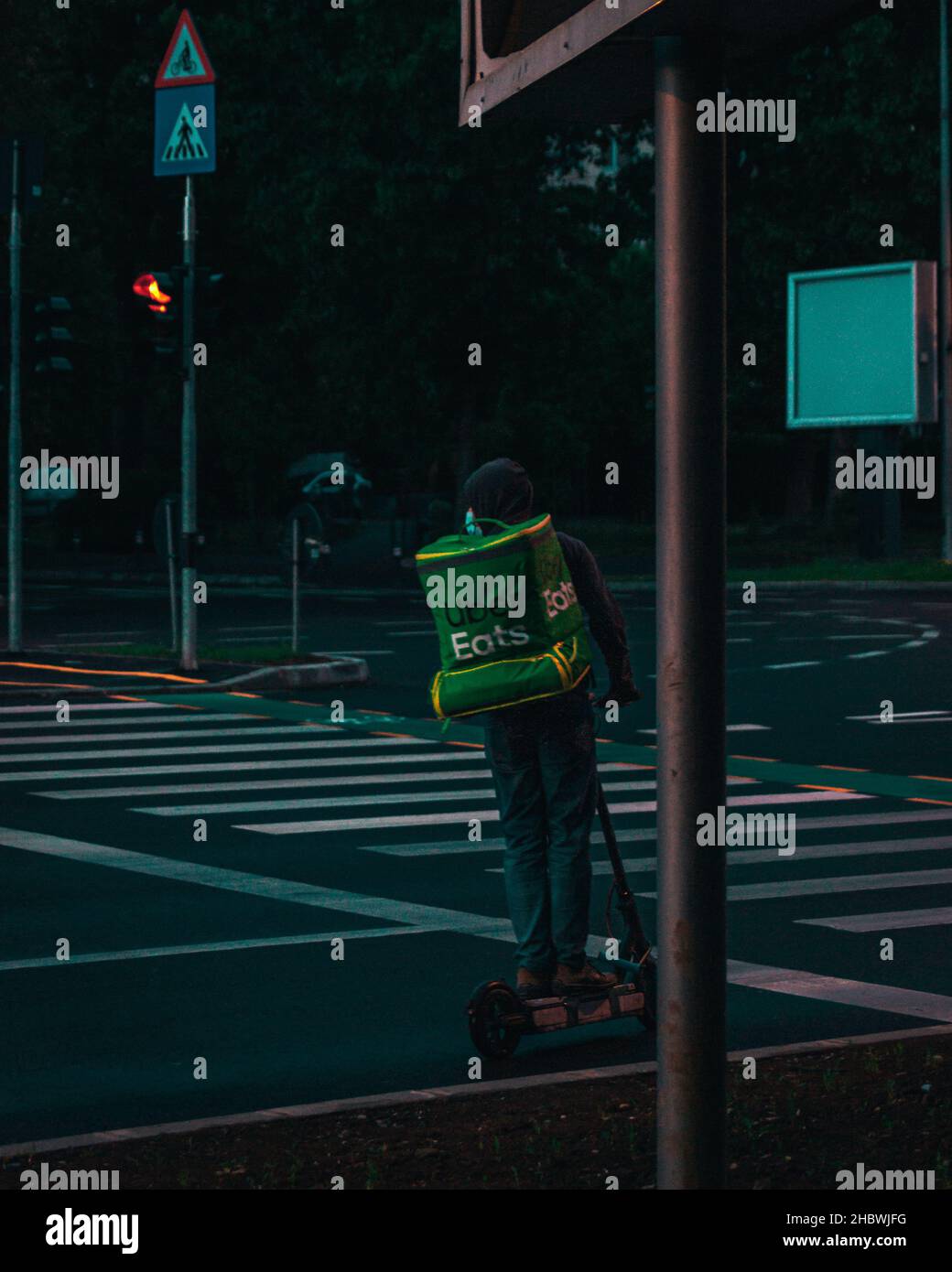 BUCHAREST, ROMANIA - May 02, 2020: A vertical closeup of a Uber Eats ...