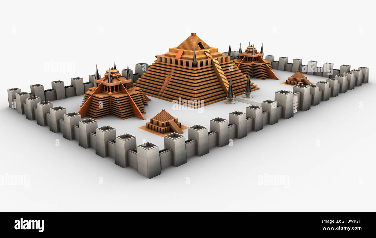 A 3D rendering of the Egyptian pyramids surrounded by barriers on an ...