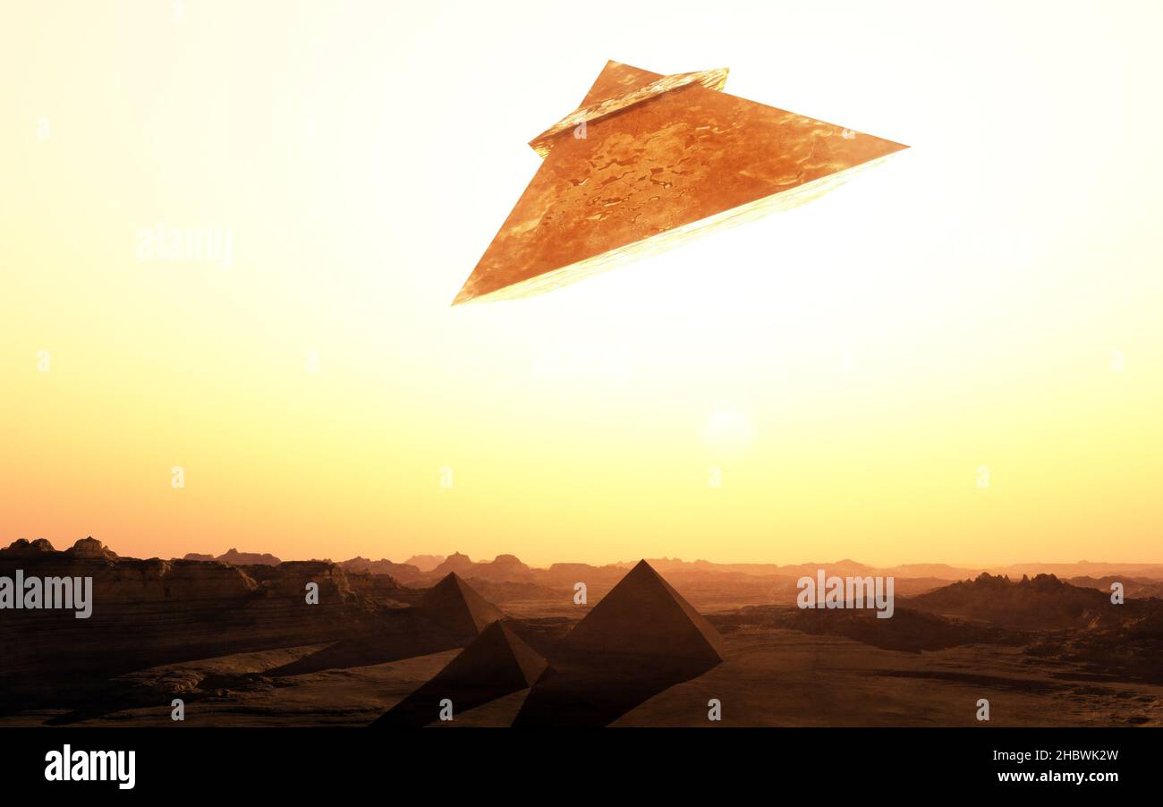 A 3D rendering of Egypt with pyramids floating in the air under the ...