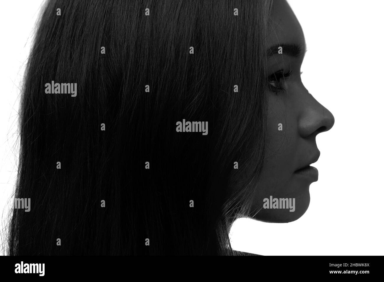 A black and white profile portrait of an attractive woman Stock Photo ...