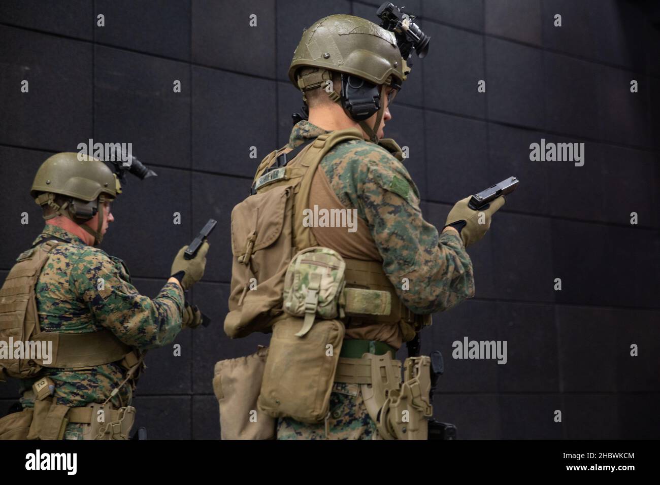 U.S. Marine Corps Sgt. Jim Steele, left, a close-quarters battle (CQB ...
