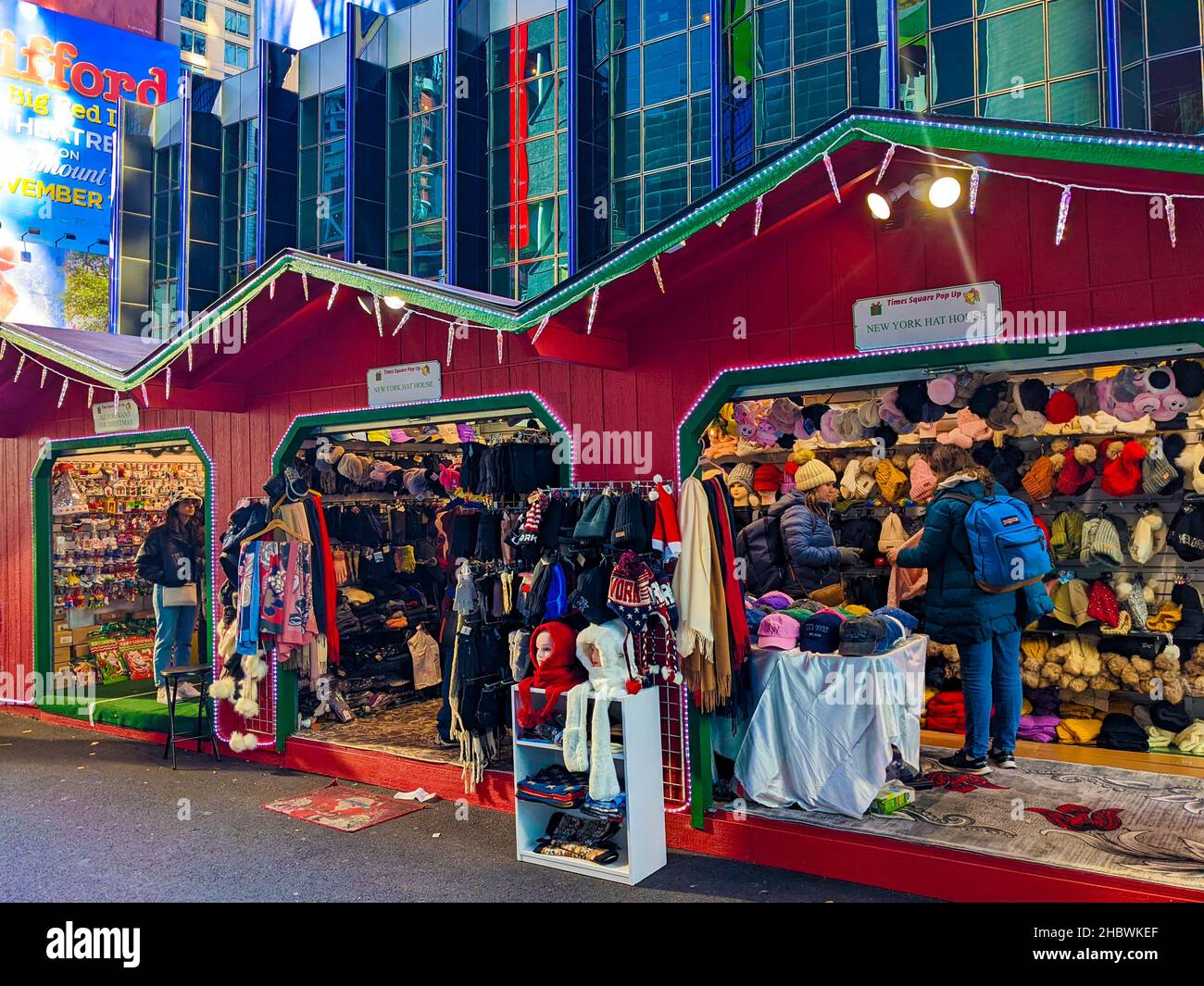Holiday market stalls are being built at Times Square in New York City ...