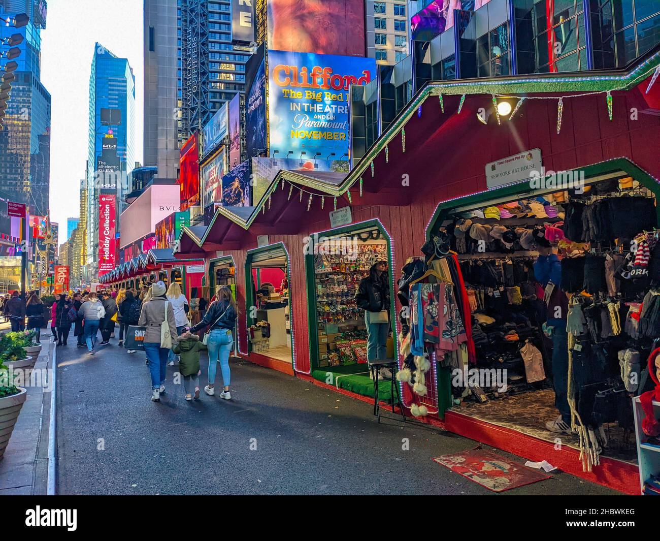 Holiday market stalls are being built at Times Square in New York City ...