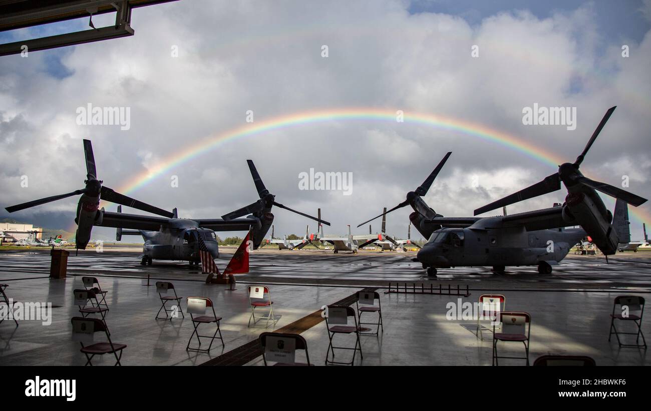 U.S. Marines with Marine Medium Tiltrotor Squadron (VMM) 363 conduct a relief and appointment ...