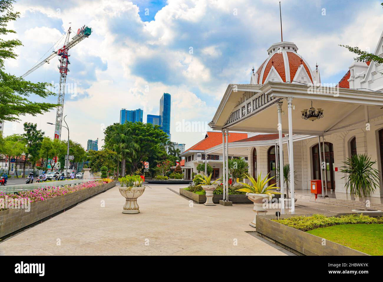 A scenic shot of the Balai Pemuda community center building in Surabaya ...