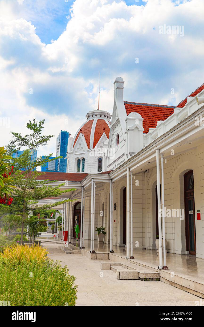 A scenic shot of the Balai Pemuda community center building in Surabaya ...