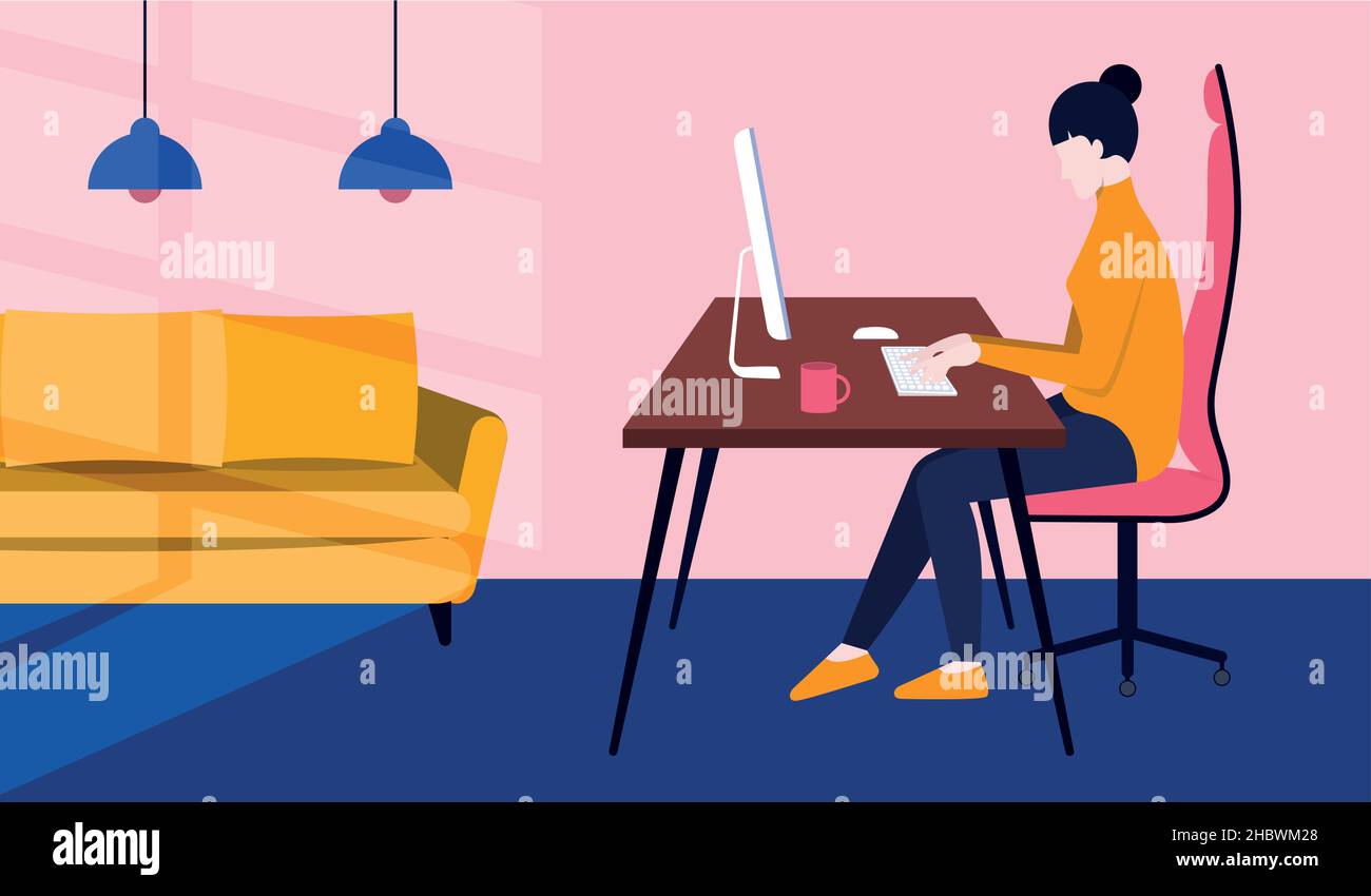 Freelancer at work. Vector illustration in flat design Stock Vector ...