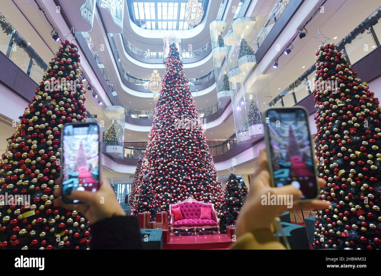 HANGZHOU, CHINA - DECEMBER 22, 2021 - A giant Christmas tree is seen at ...