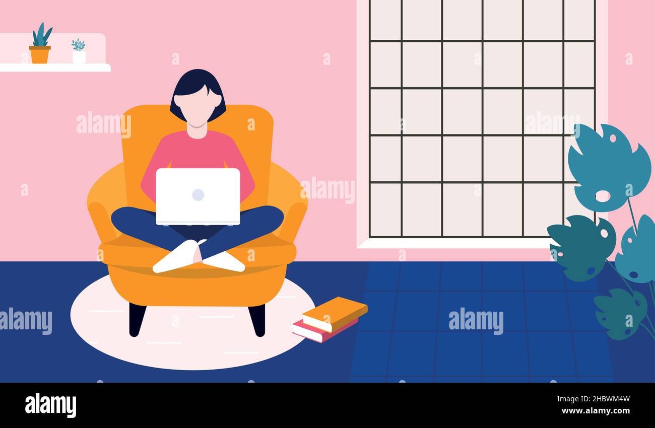 Freelance girl. Vector illustration in flat design Stock Vector Image ...