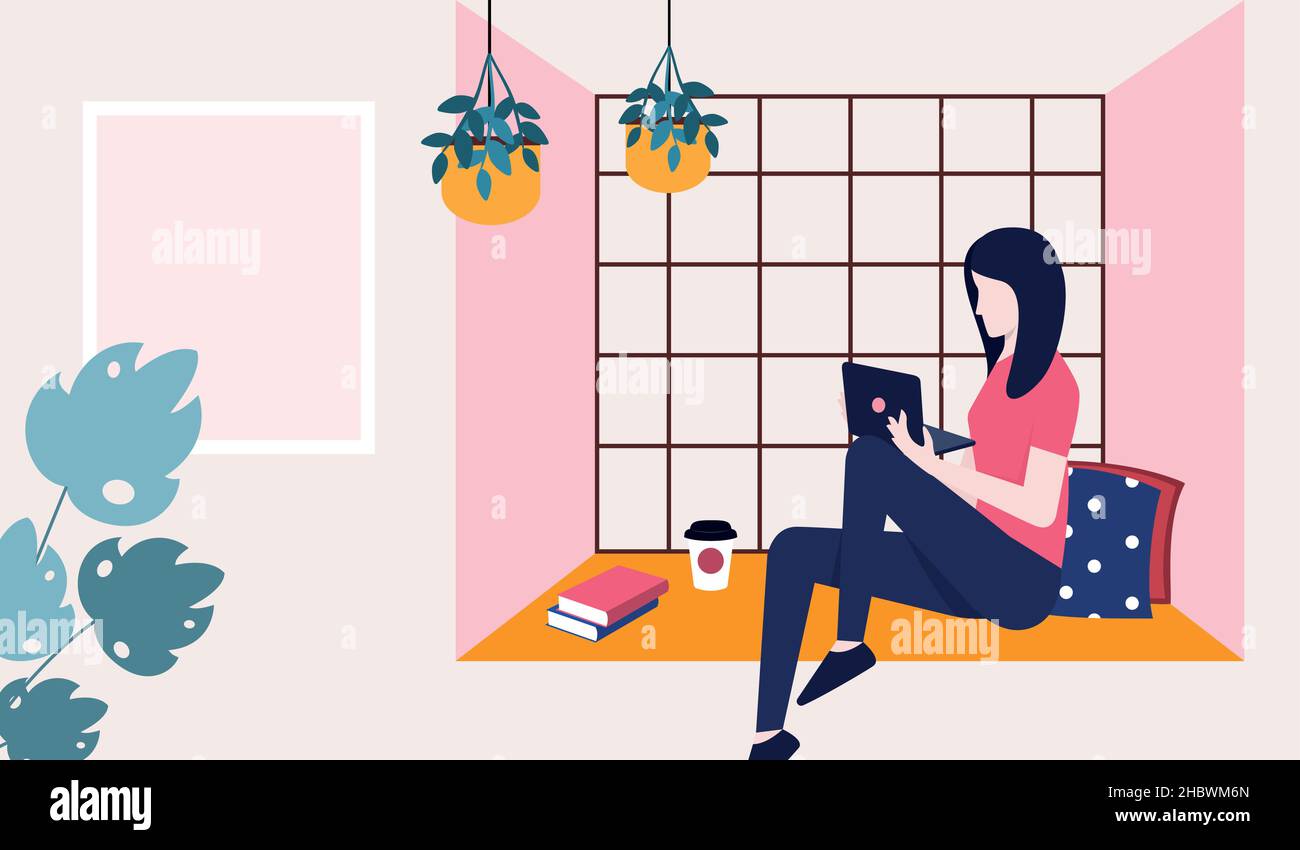 Working home. Vector illustration in flat design Stock Vector Image ...