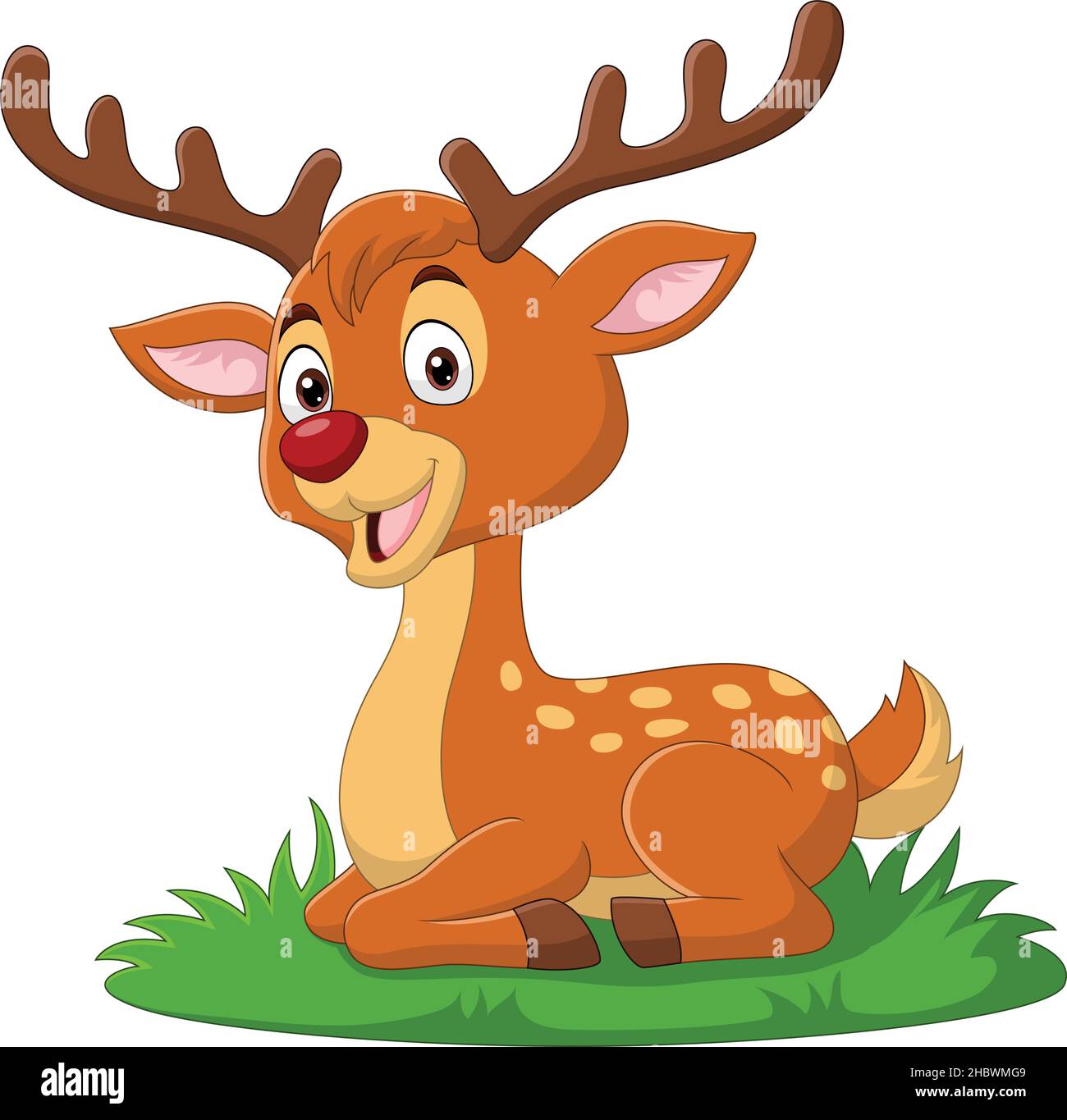 Cartoon cute little deer sitting in the grass Stock Vector Image & Art ...