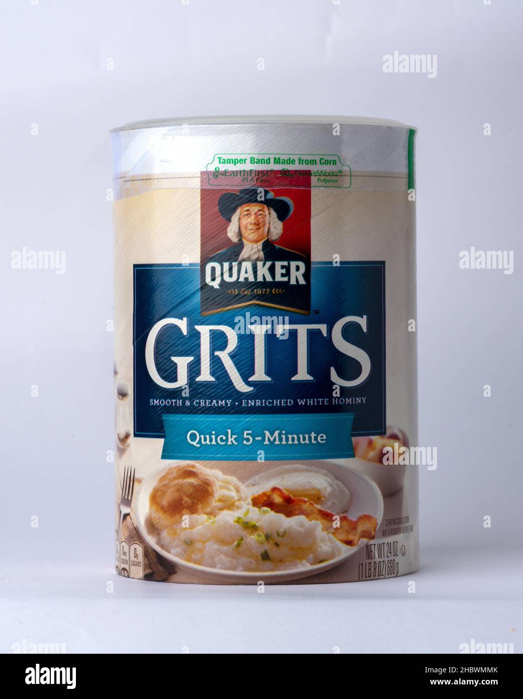 Davis, California - December 12, 2021. Quaker Gritts, tamper band made ...