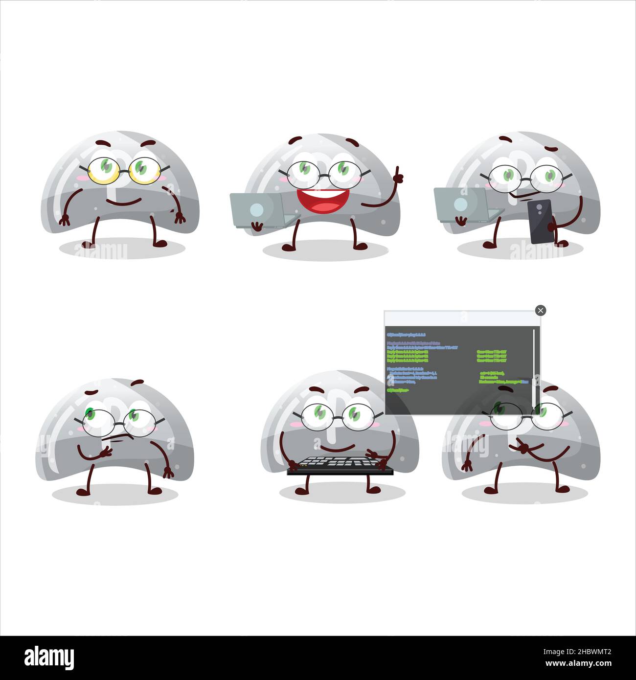 Curve white gummy candy Programmer cute cartoon character with. Vector ...