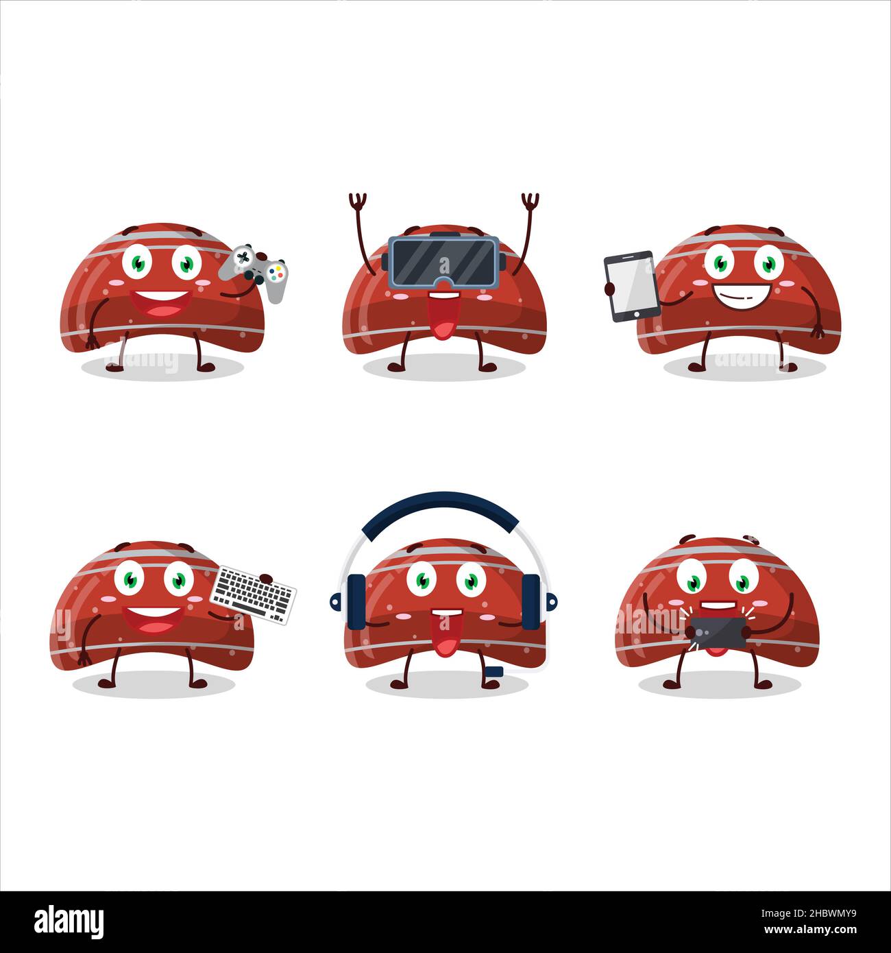 Curve red gummy candy cartoon character are playing games with various ...