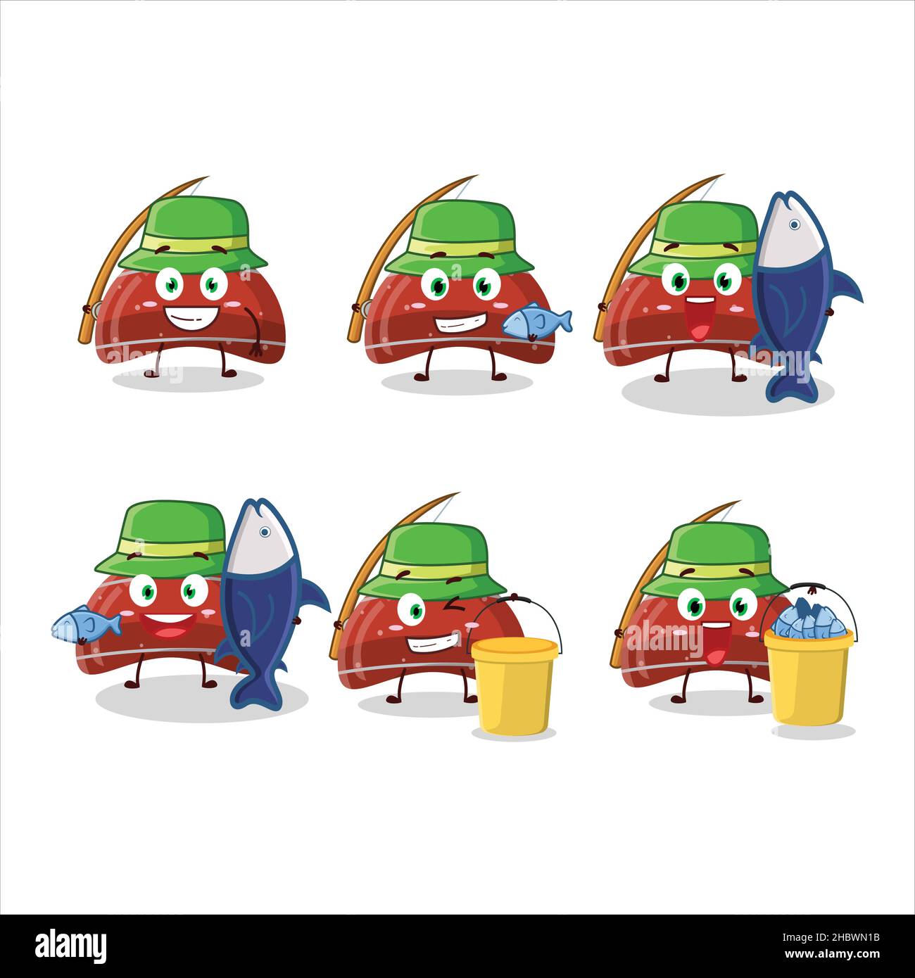 A fisherman curve red gummy candy cartoon picture catch a big fish ...
