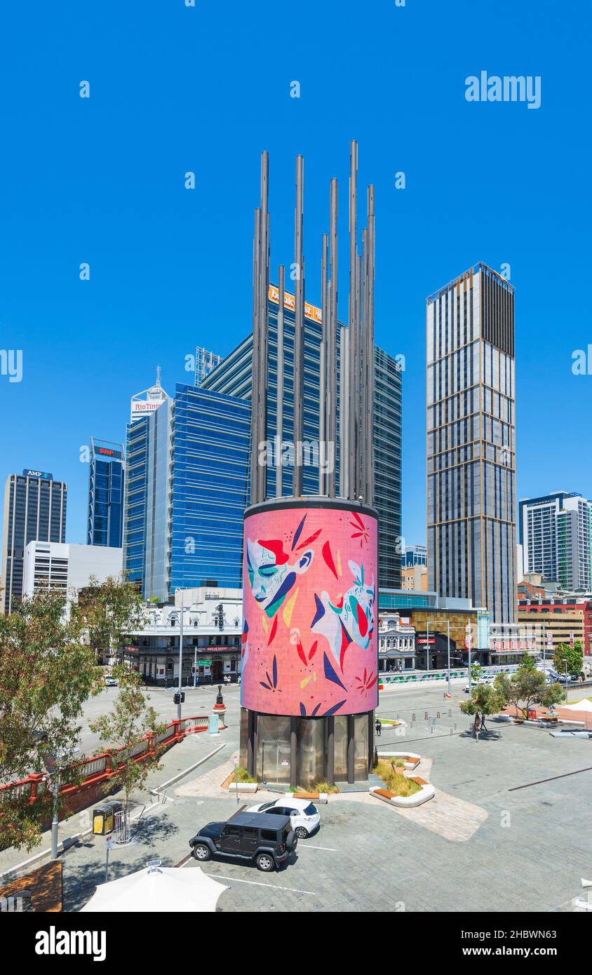 Vertical view of Yagan Square, a popular tourist destination in Perth ...