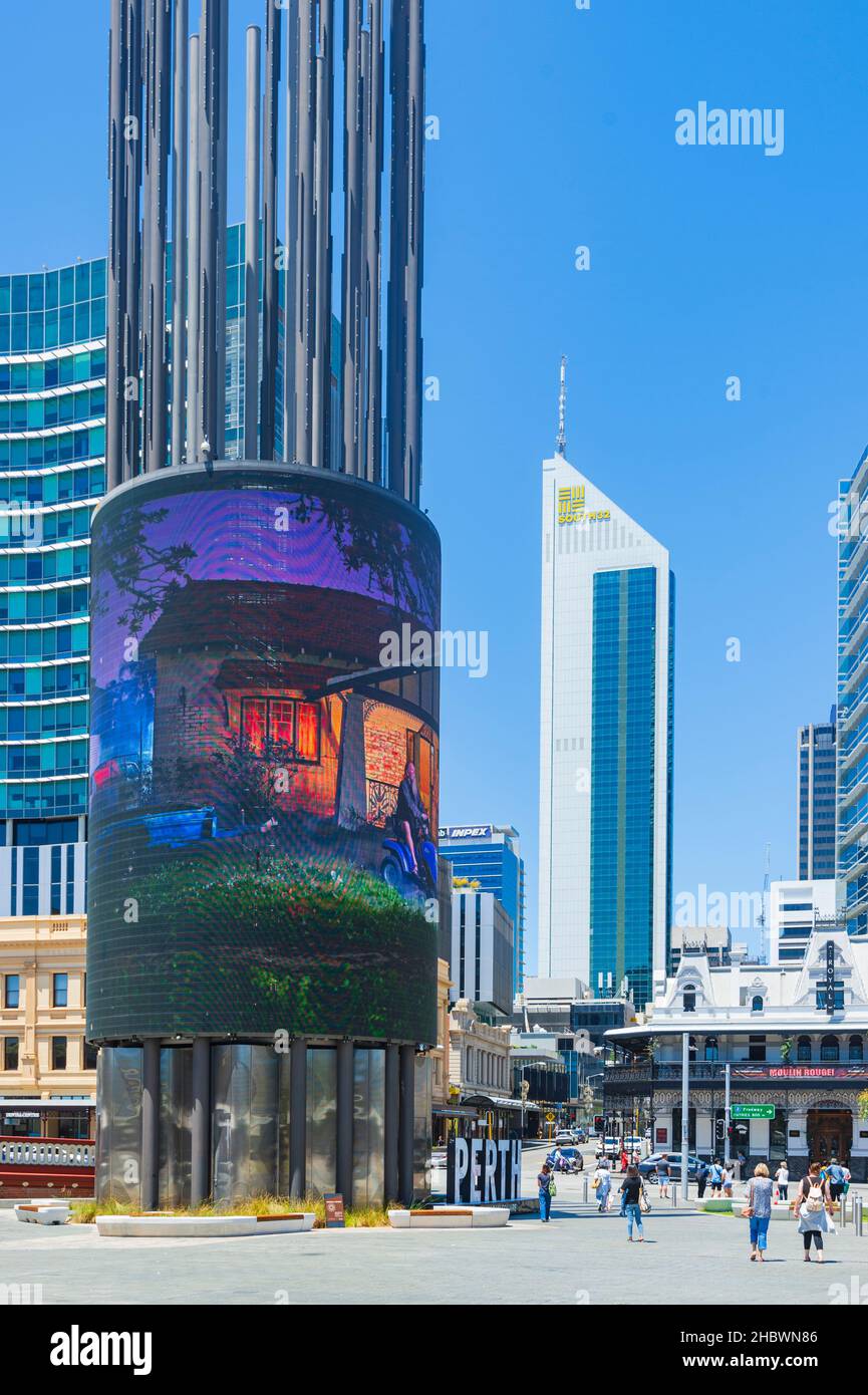 Vertical view of Yagan Square, a popular tourist destination in Perth ...