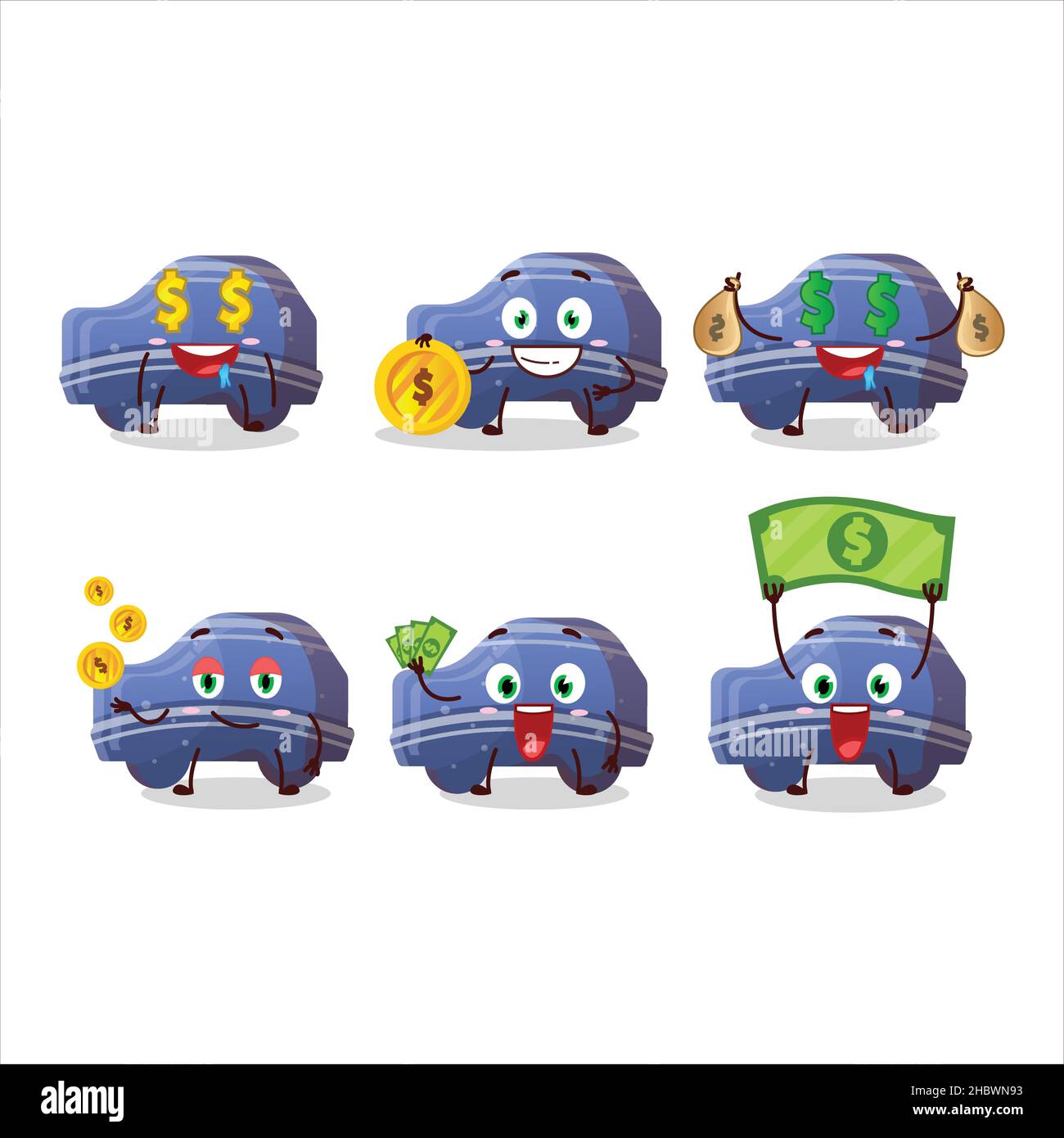 Blue car gummy candy cartoon character with cute emoticon bring money ...