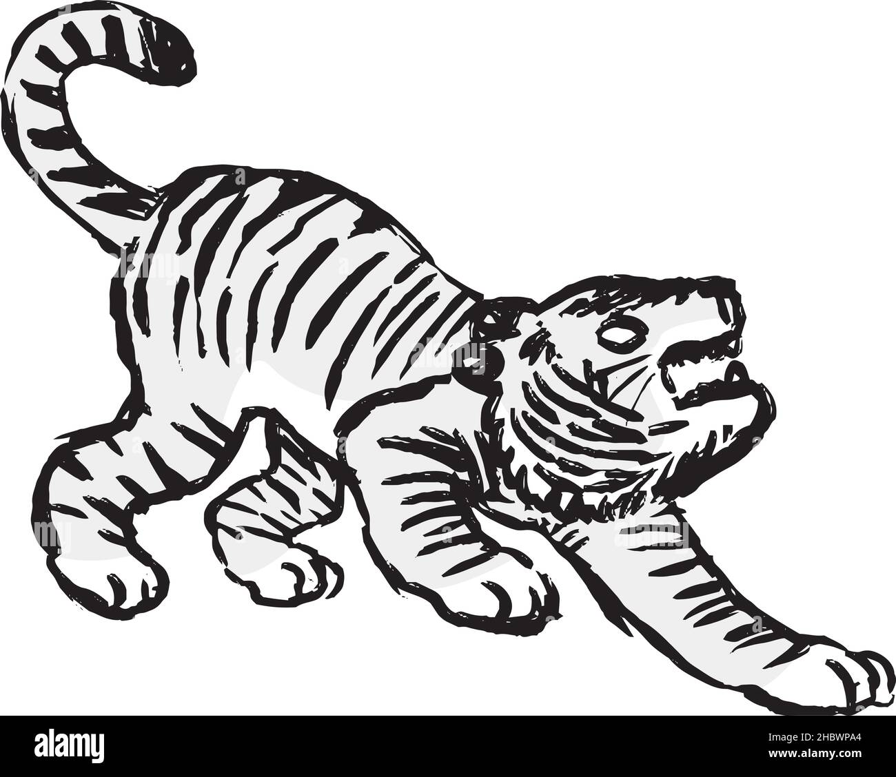 This is a illustration of Cute Tiger drawn with a japanese brush Stock ...