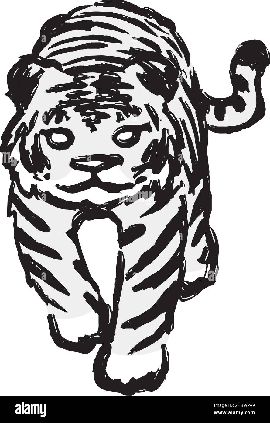 This is a illustration of Cute Tiger drawn with a japanese brush Stock ...