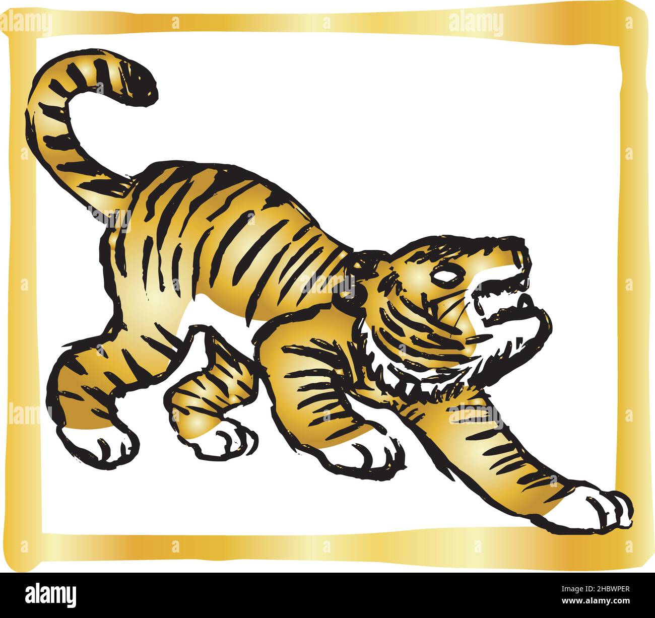 This is a illustration of Cute Tiger drawn with a japanese brush in the ...