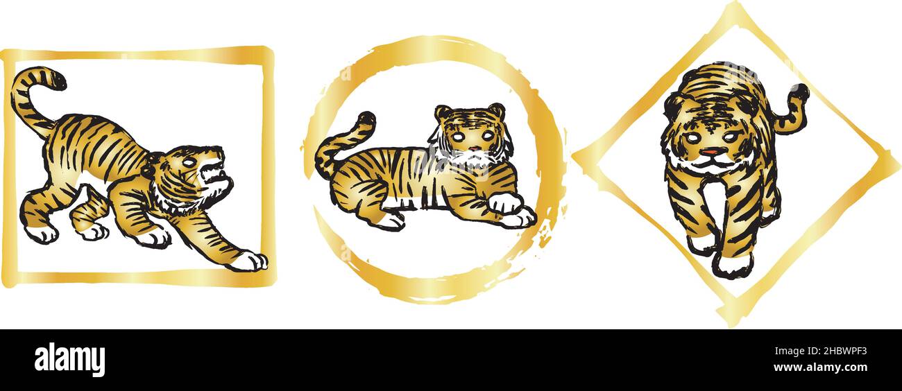 This is a illustration of Cute Tiger drawn with a japanese brush in the ...
