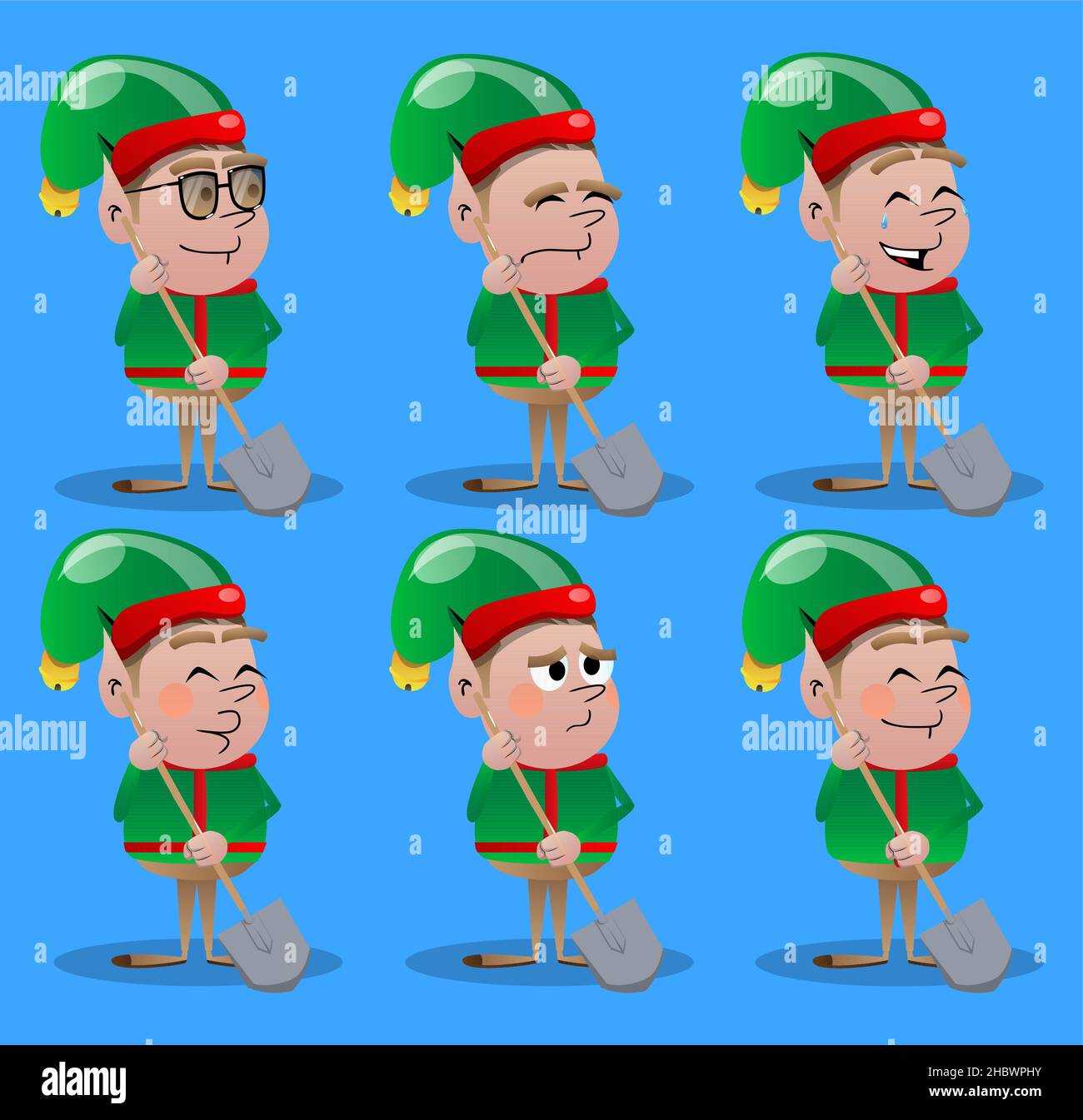 Christmas Elf holding a shovel. Vector cartoon character illustration ...