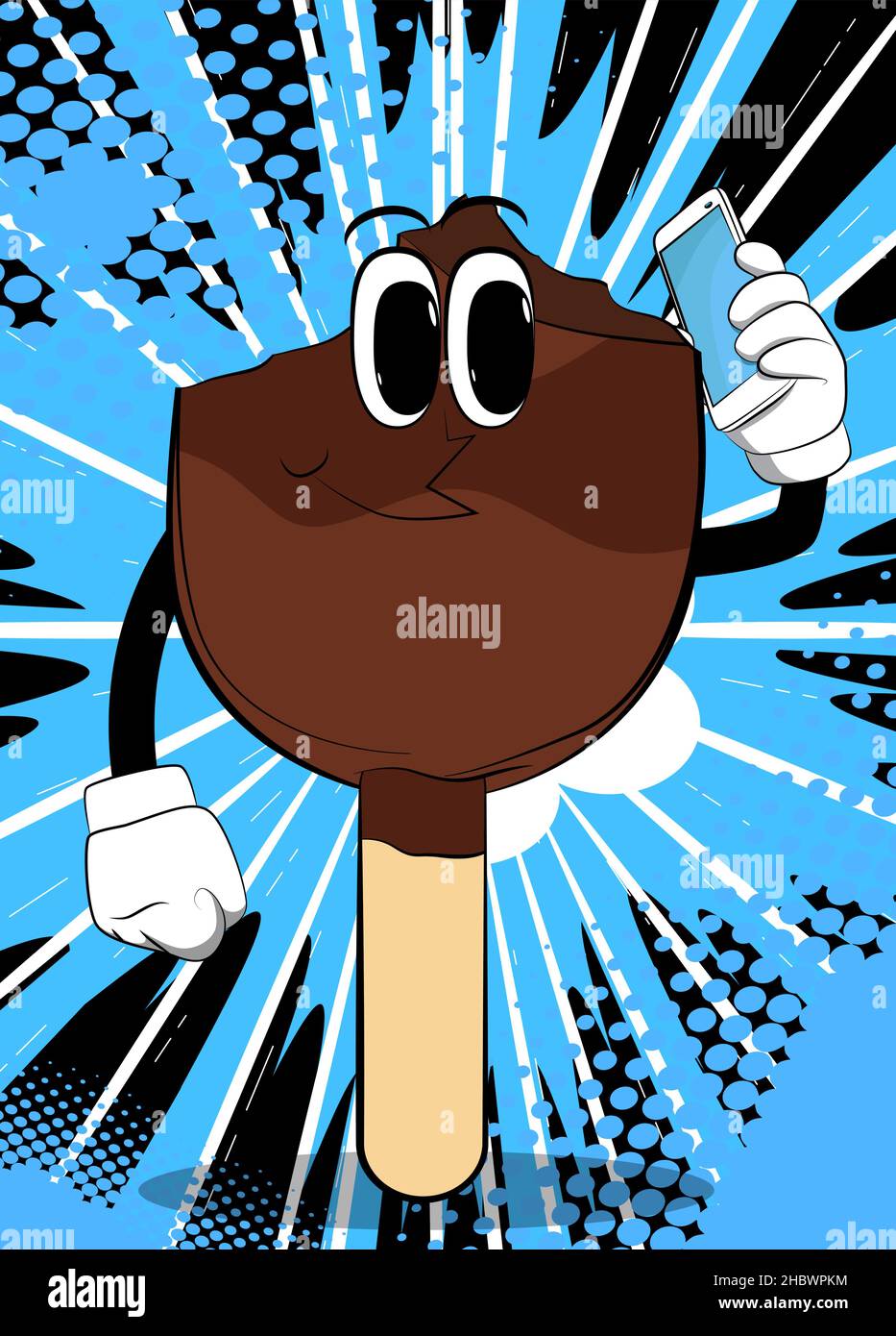 Ice Cream talking on cell phone. Summer refreshment, sweet food as a ...