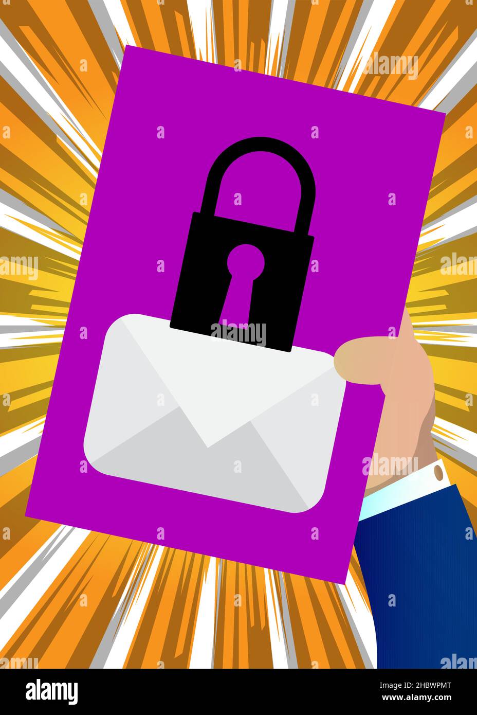 Hand holding banner with encrypted E-Mail sign on paper. Man showing ...