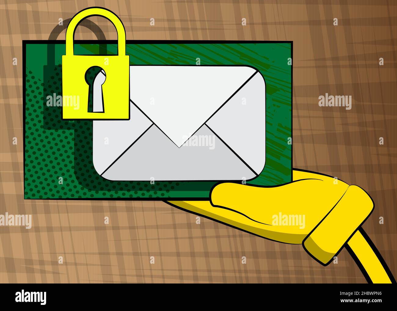 Hand holding banner with encrypted E-Mail sign on paper. Man showing ...