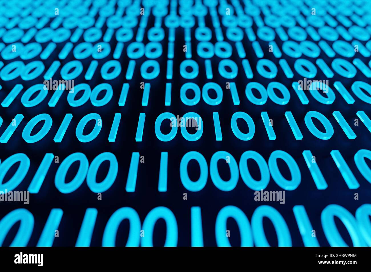 3d illustration of background in a blue matrix style. Falling random ...