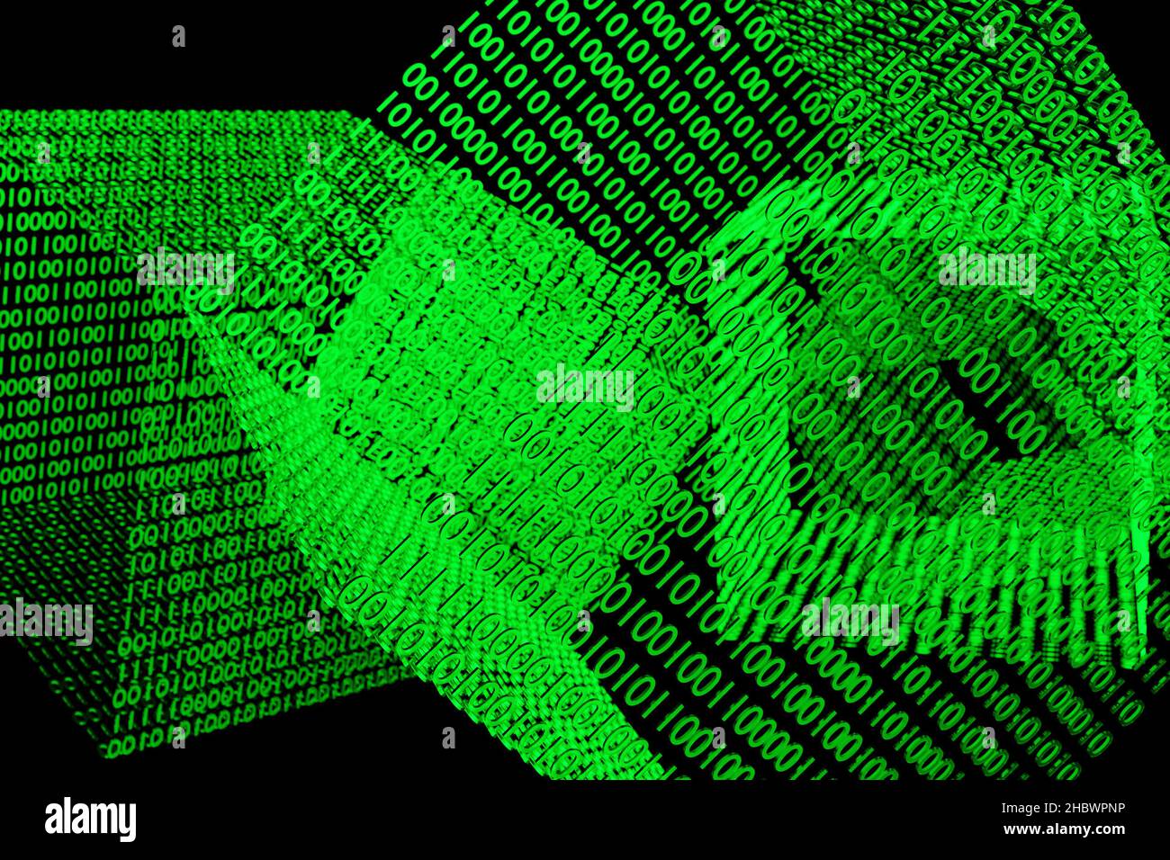 3d illustration of background in a green matrix style. Falling random ...