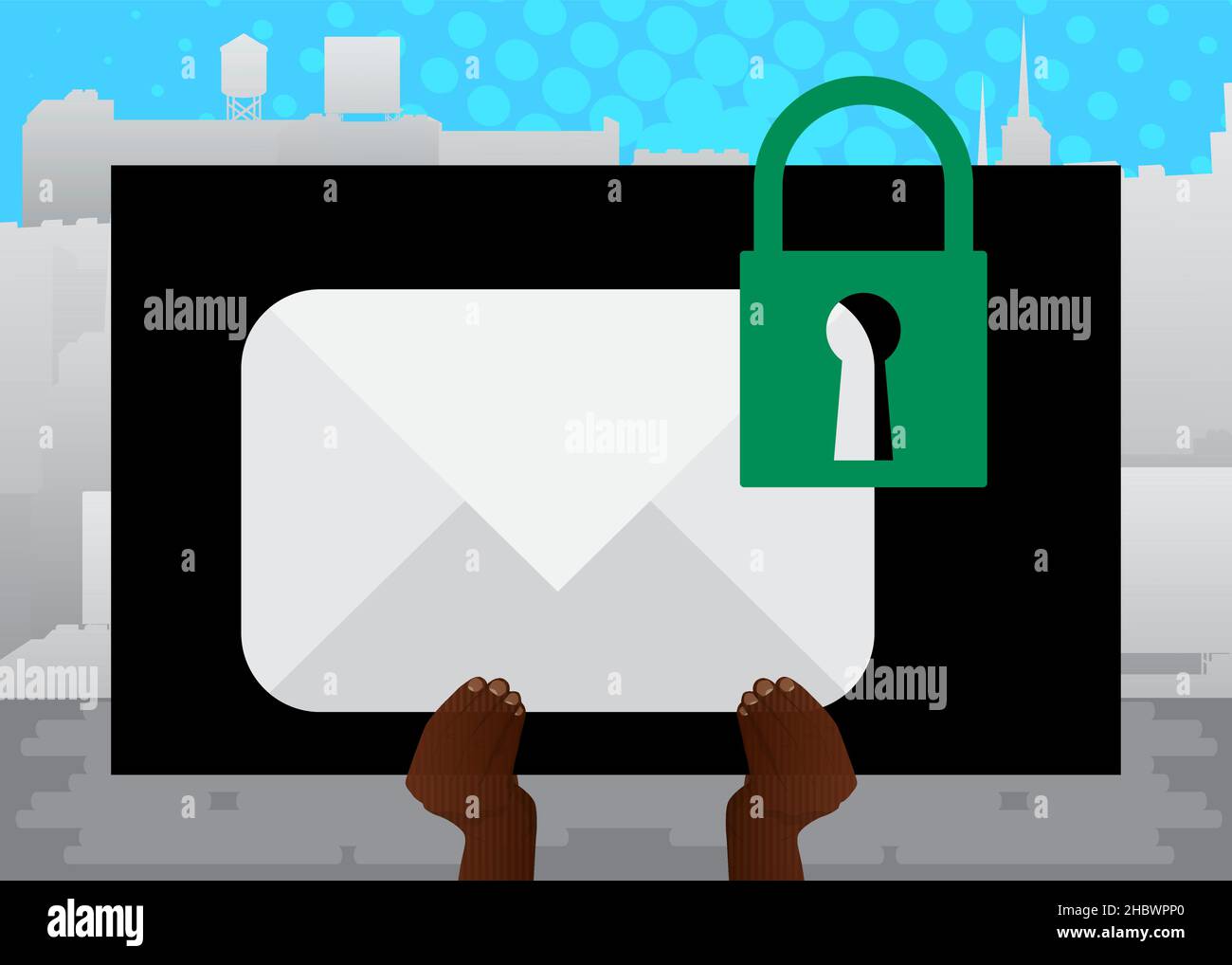 Hand holding banner with encrypted E-Mail sign on paper. Man showing ...