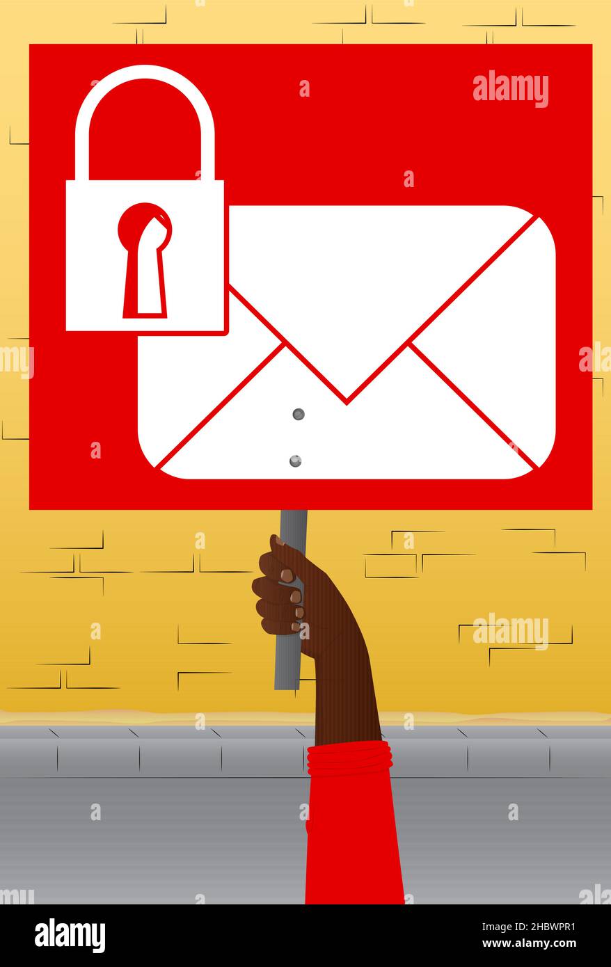 Hand holding banner with encrypted E-Mail sign on paper. Man showing ...