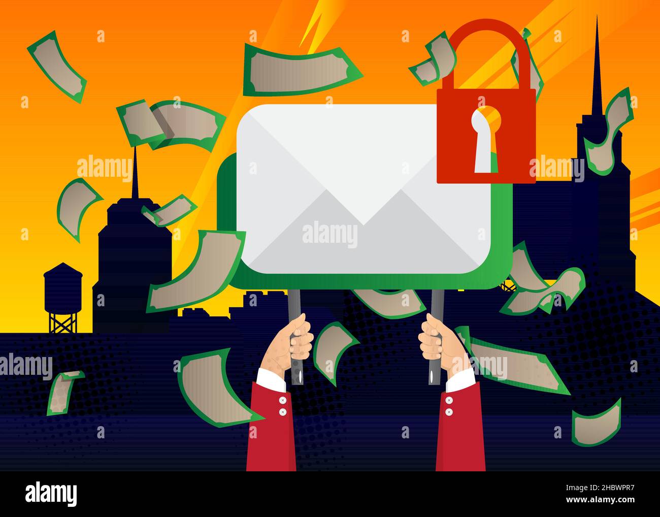 Hand holding banner with encrypted E-Mail sign on paper. Man showing ...