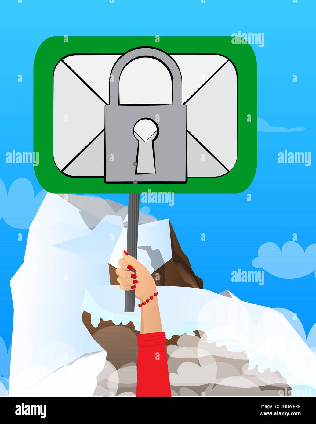 Hand holding banner with encrypted E-Mail sign on paper. Man showing ...