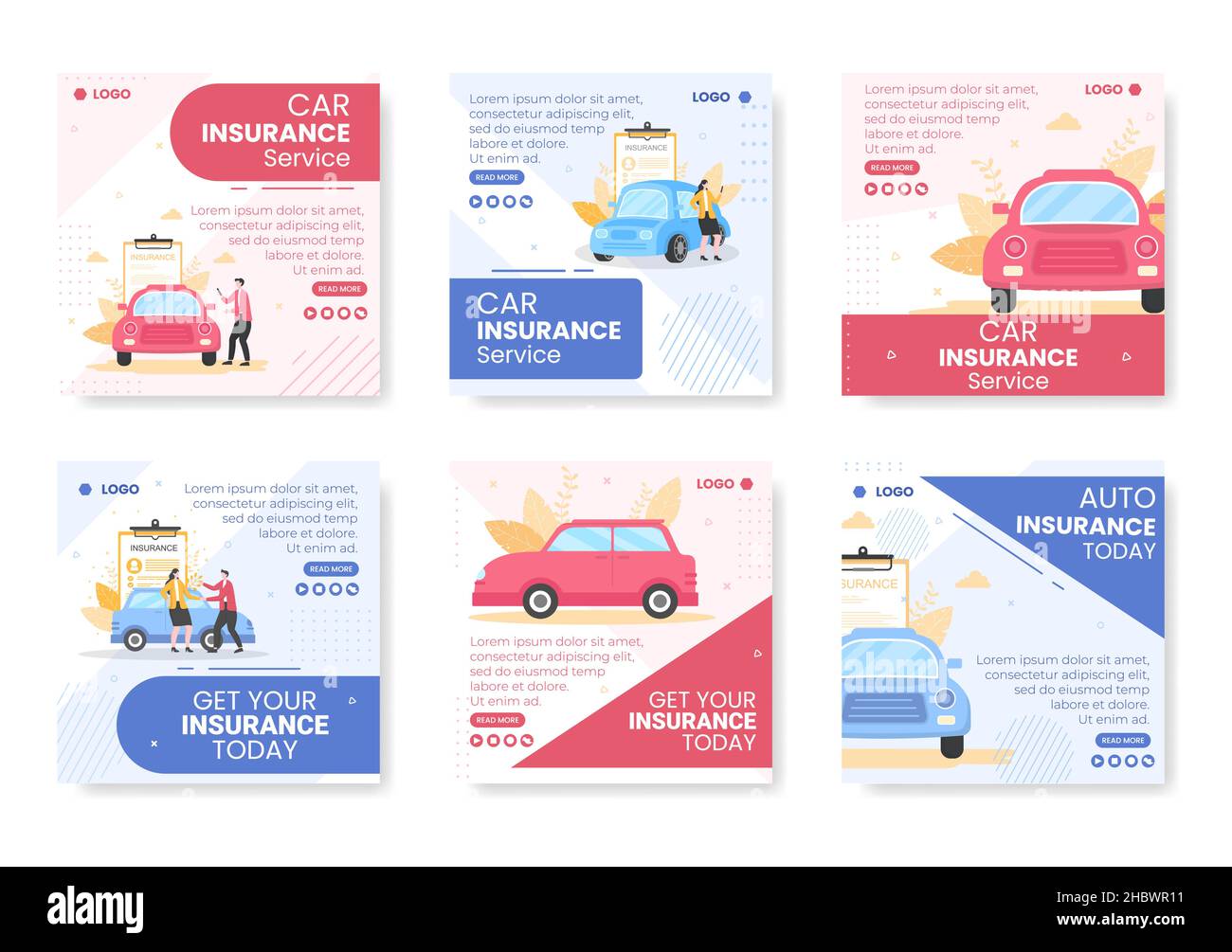 Car Insurance Post Template Flat Design Illustration Editable of Square ...