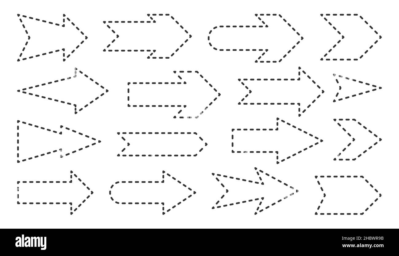 Arrow dotted modern sticker icon black flat set. Trendy direction ...