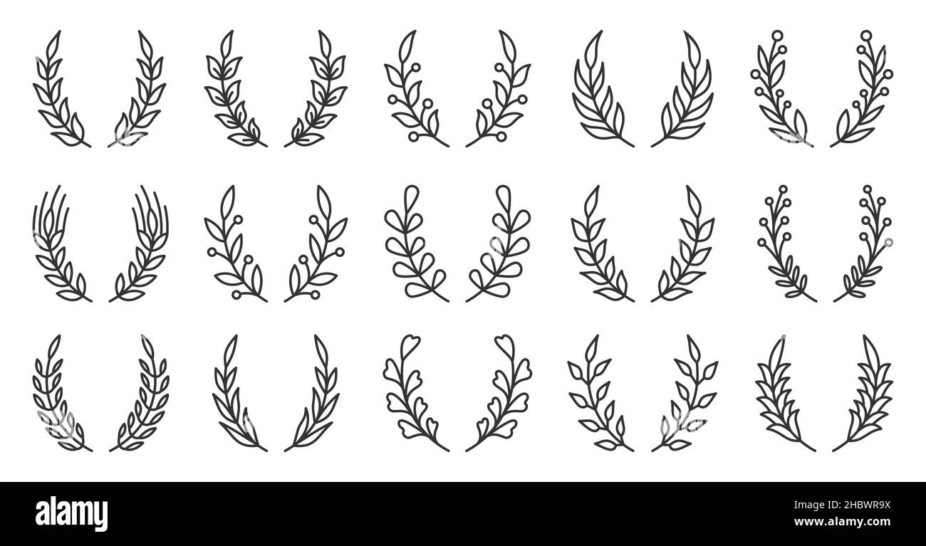 Natural wreath leafy object winner black line set. Plant pattern award ...
