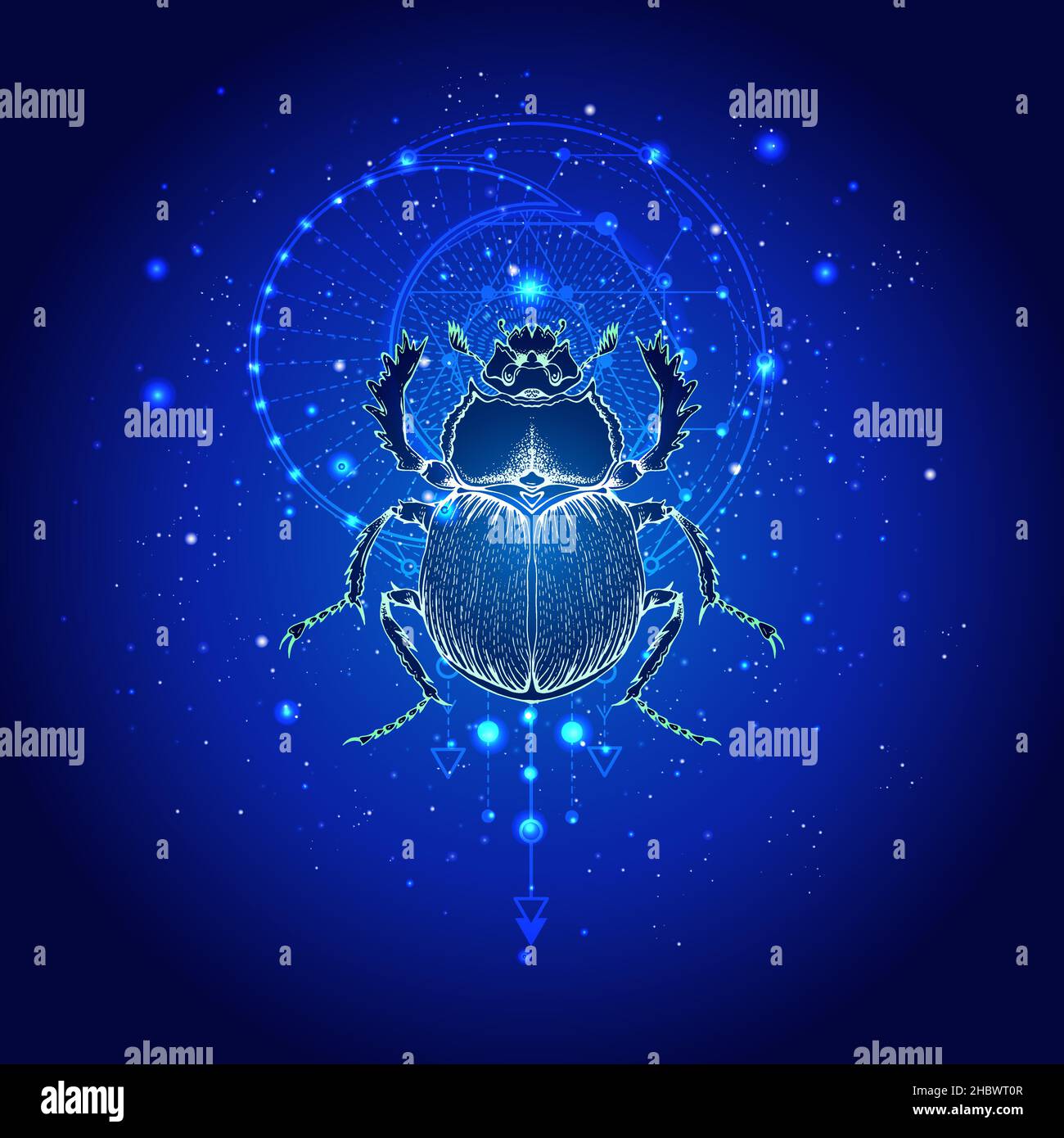 Vector illustration with hand drawn scarab and Sacred geometric symbol ...