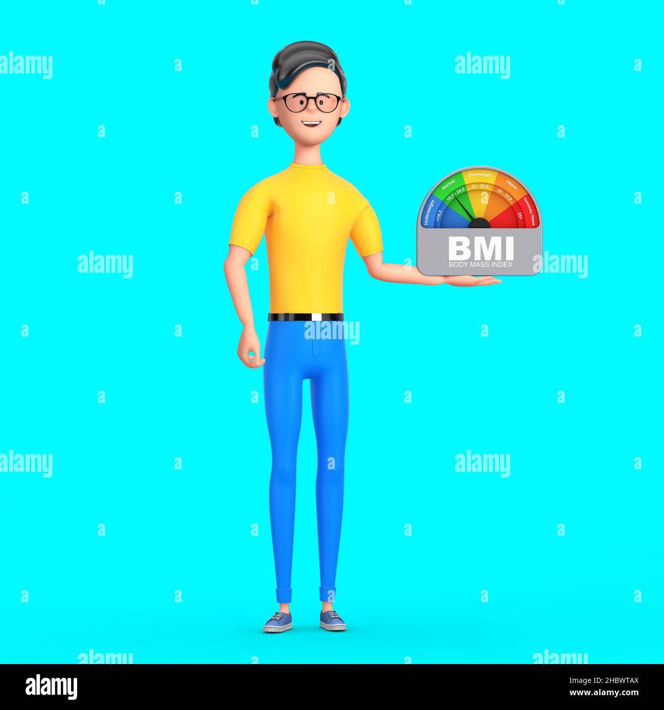 Cartoon Character Person Man Hold BMI or Body Mass Index Scale Meter ...