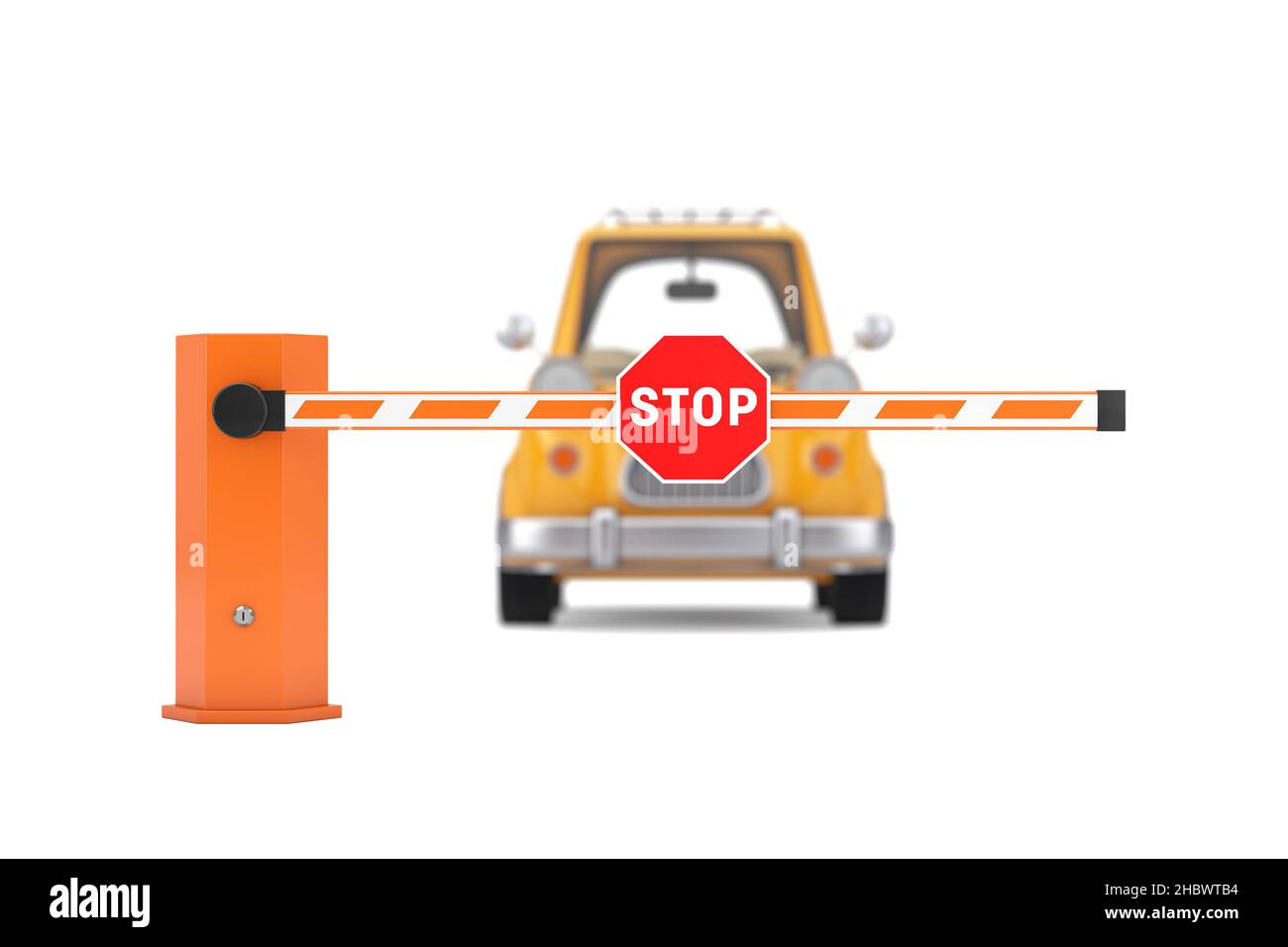 Closed Road Car Barrier and Stop Sign with Yellow Cartoon Car on a ...