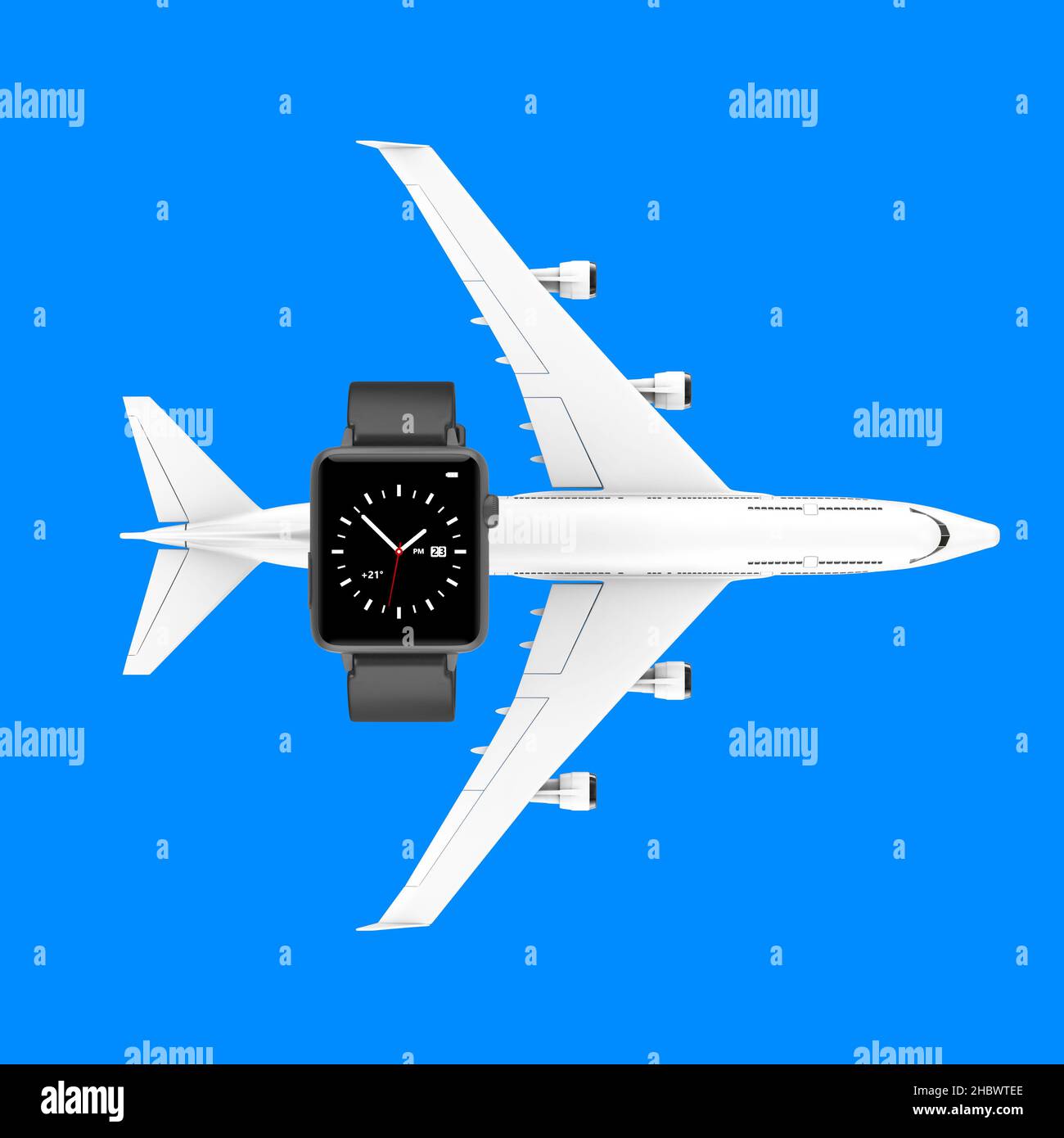 Pilot Watch Concept. Black Modern Smart Watch with White Jet Passengers ...