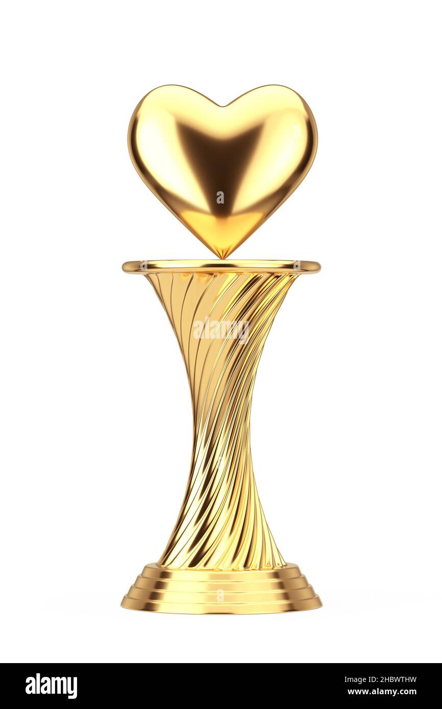 Love Award Concept. Golden Award Trophy Heart on a white background. 3d ...