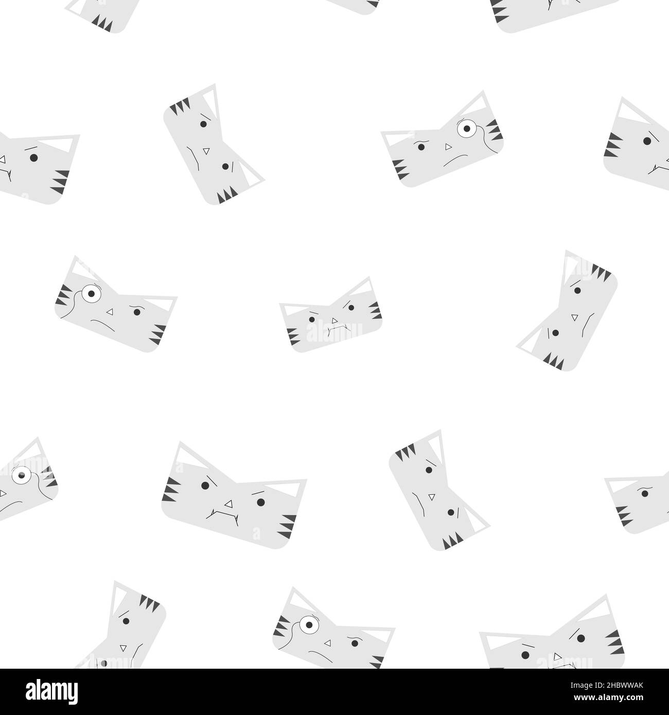 Pattern of Cat or tiger face in gray color with any emotions. Symbol of ...